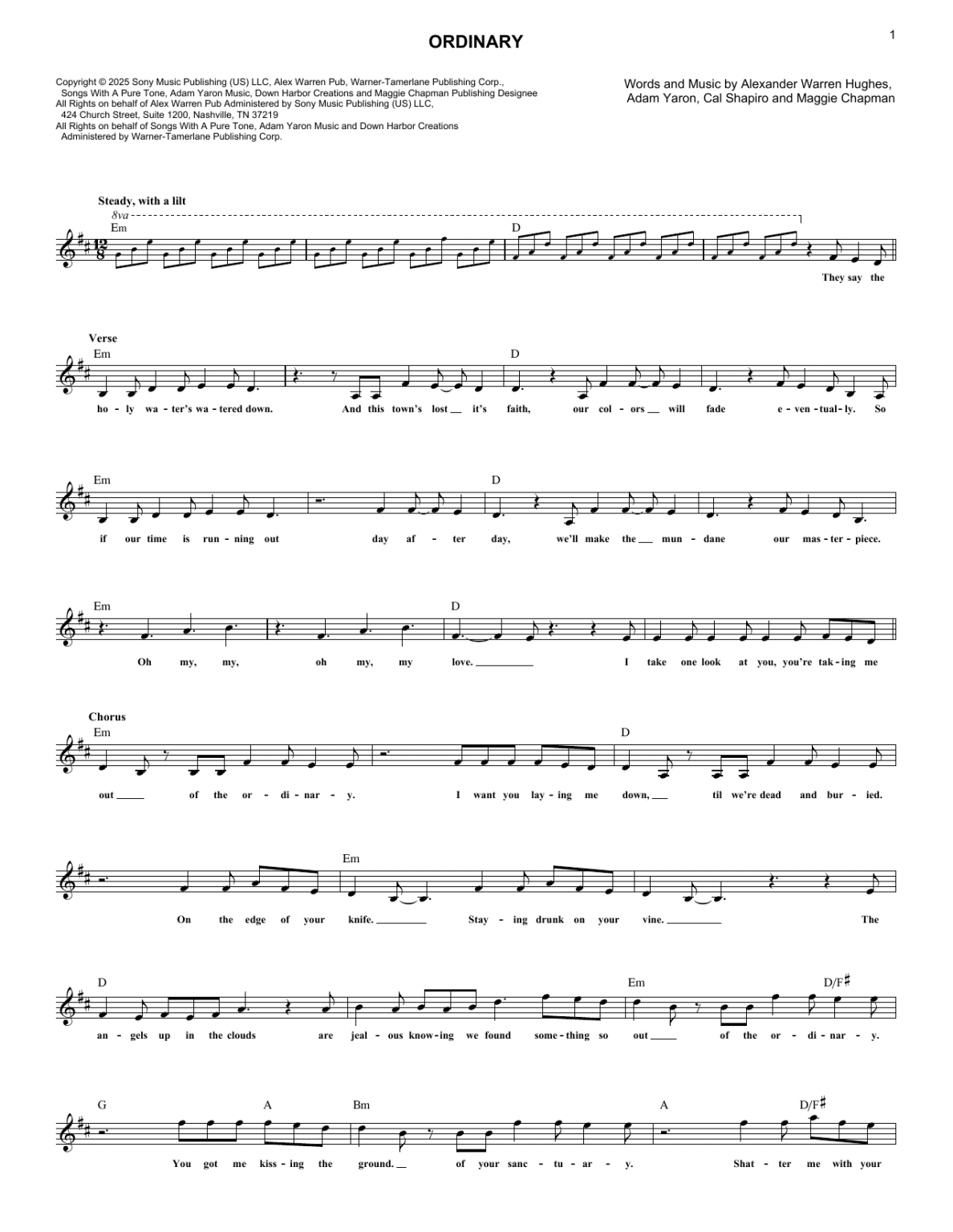 Alex Warren Ordinary Sheet Music: Download Piano PDF Chords